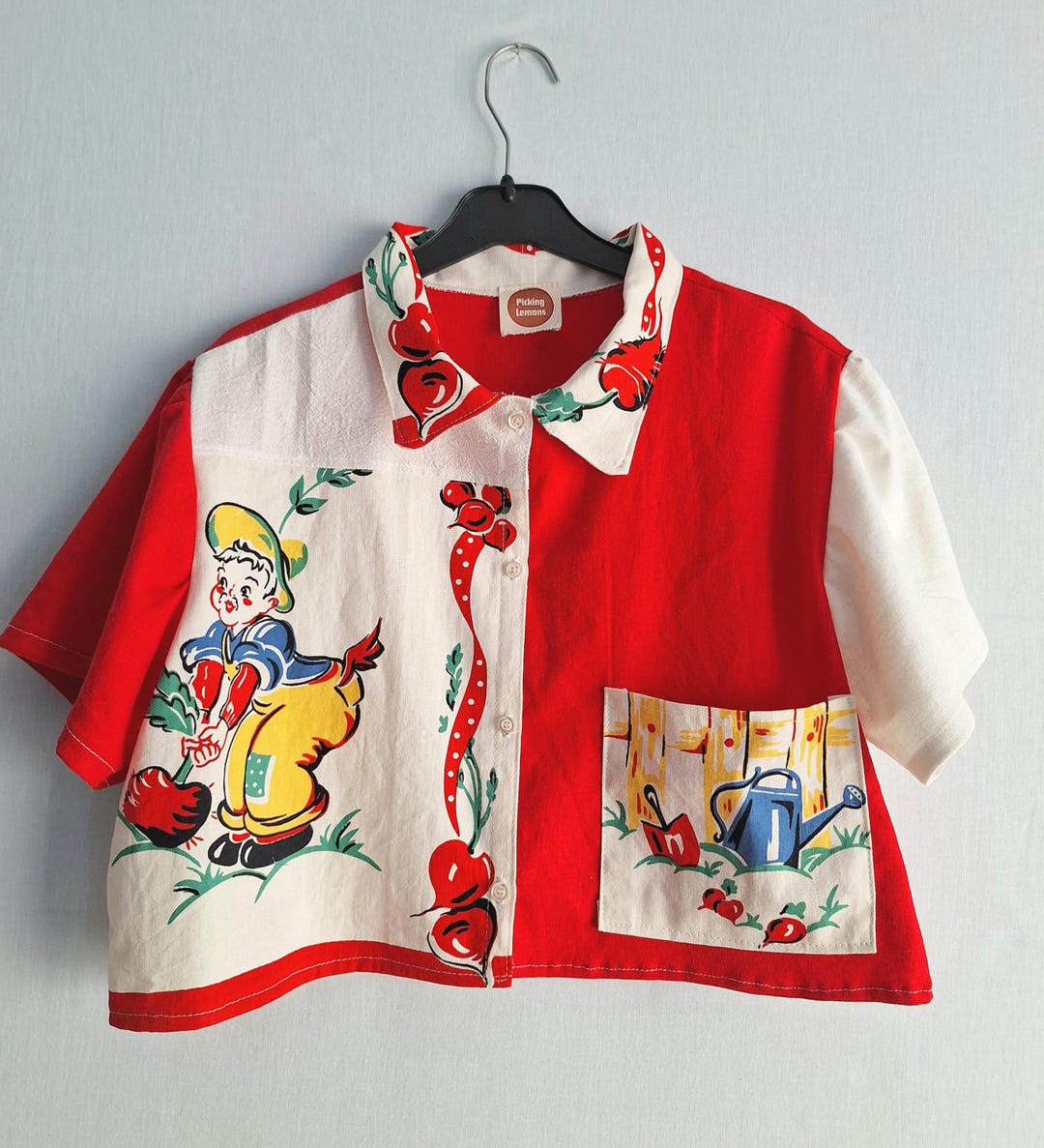 Upcycled BUTTON UP SHIRT Made With Vintage Tea Towel and Pure Linen ...