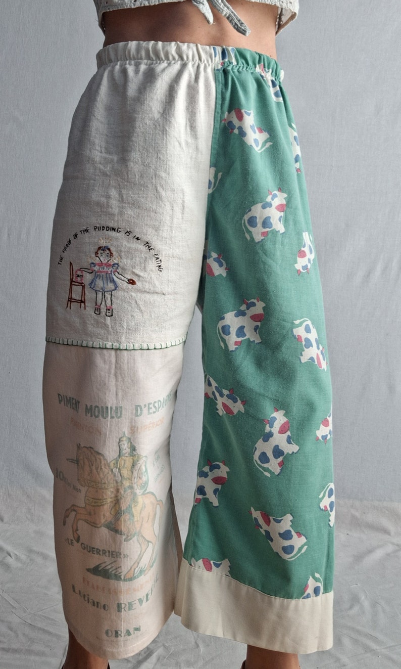 UPCYCLED Lounge Pants REPURPOSED Vintage Textiles FEEDSACK One of a ...