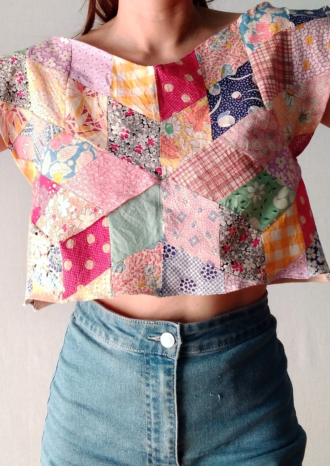 Handmade ANTIQUE PATCHWORK Top Feedsack 60's Fabrics - Etsy