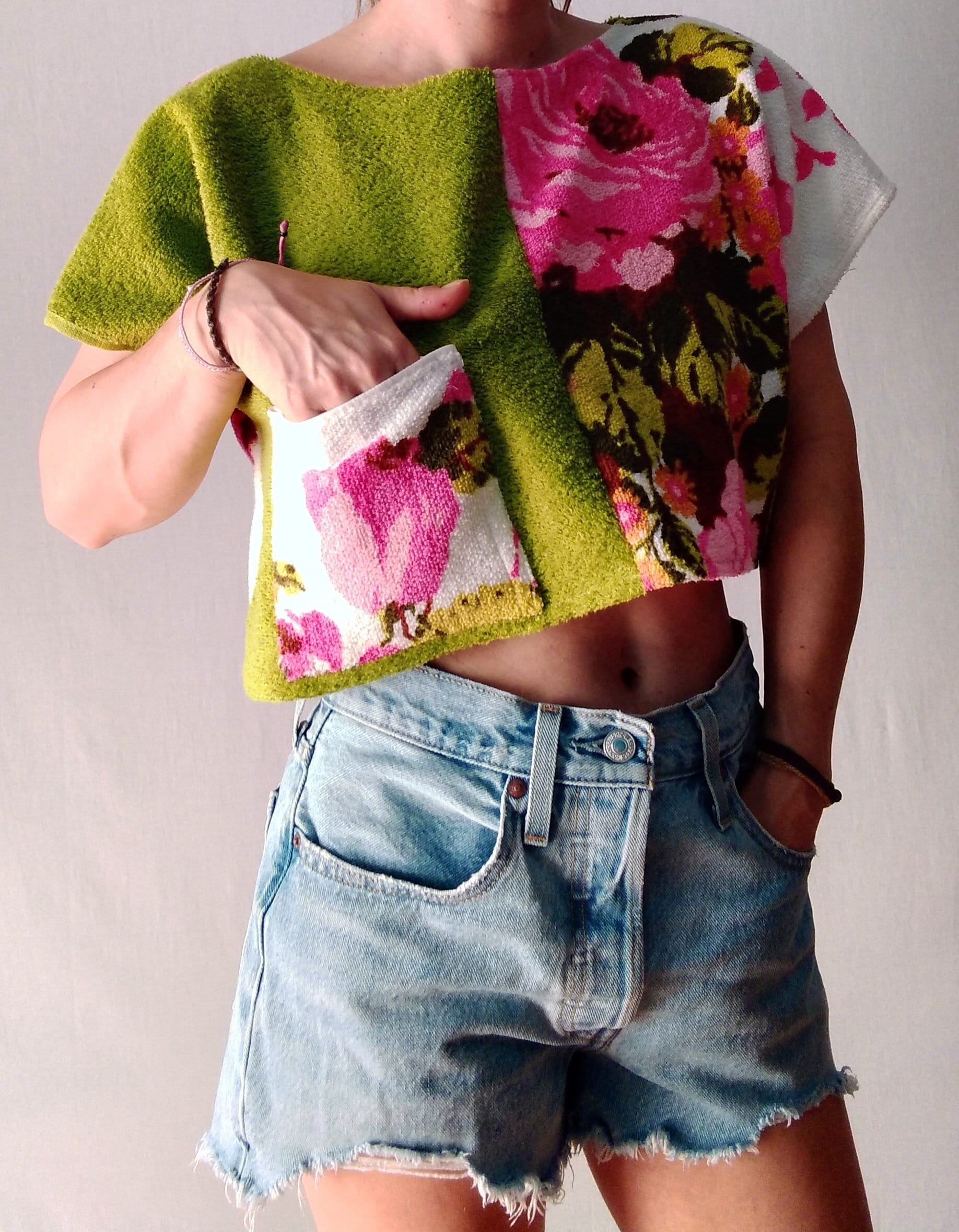 Handmade Upcycled Top VINTAGE TOWEL Mantis & Roses Terry Cloth - Etsy