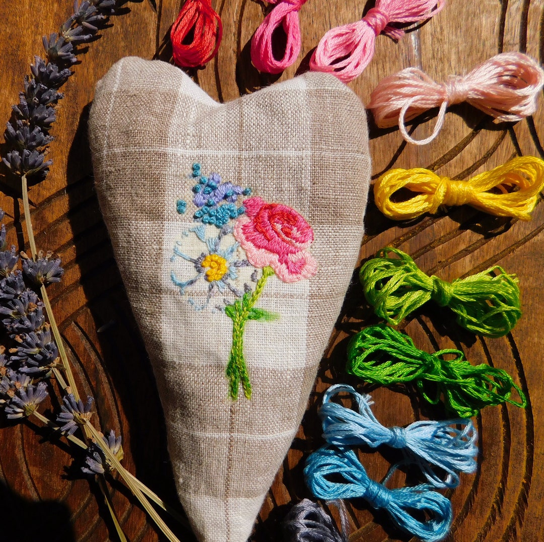 Embroidery Sachet Kit,embroidery Kit,heart Sachet,lavender Filled ...