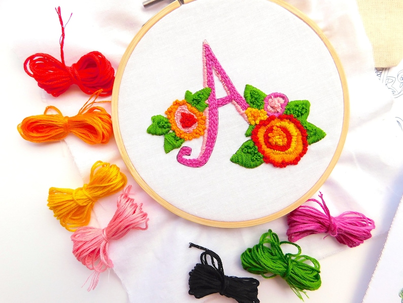 Monogram Embroidery Kit Flower Monogram Embroidery Kit - Etsy