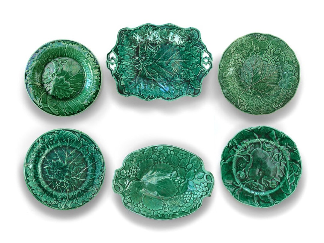 Green Majolica Victorian Leaf Plates Group 3 - Etsy