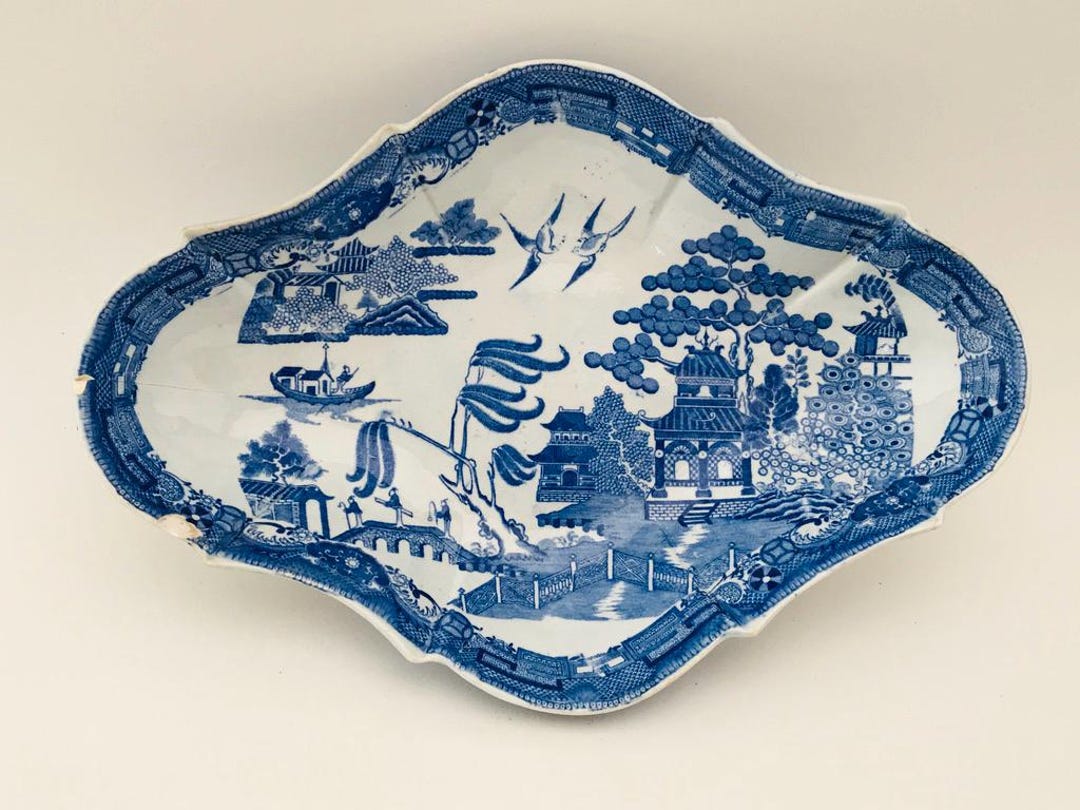 Devonia Shape Spode Willow Pattern Fluted Lozenge Shape Dish Early ...