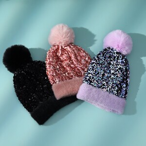 Natalie Mills Gemma Snow Beanie in Lilac. Bling Beanie. Sequin Beanie ...