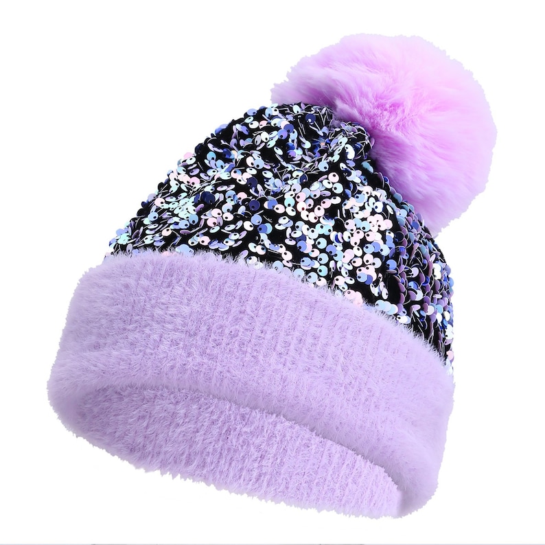 Natalie Mills Gemma Snow Beanie in Lilac. Bling Beanie. Sequin Beanie ...