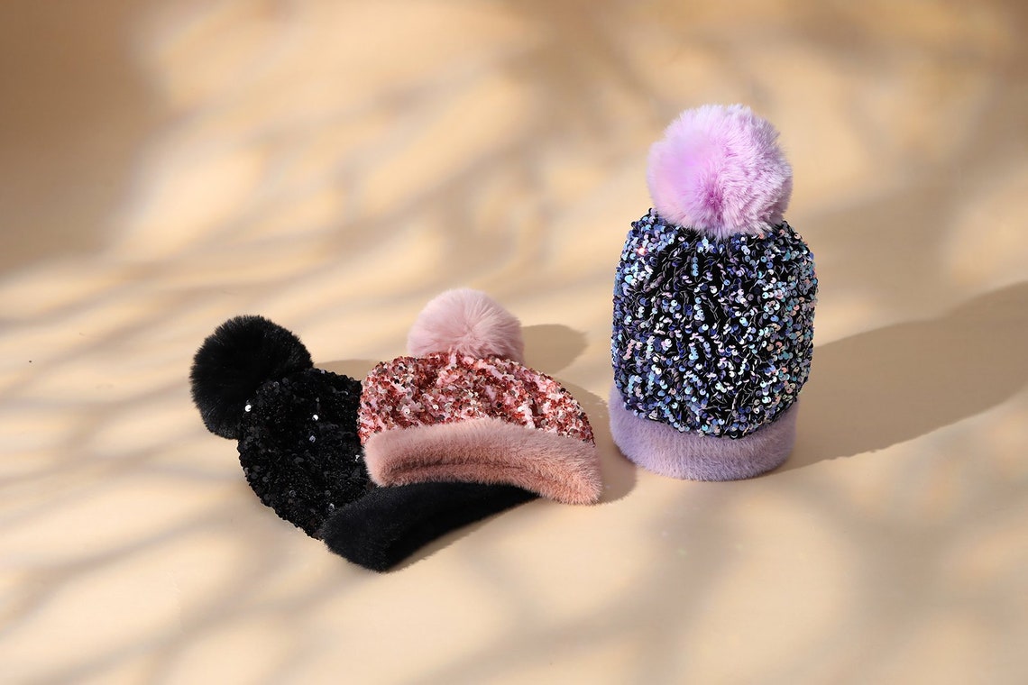 Natalie Mills Gemma Snow Beanie in Lilac. Bling Beanie. Sequin Beanie ...