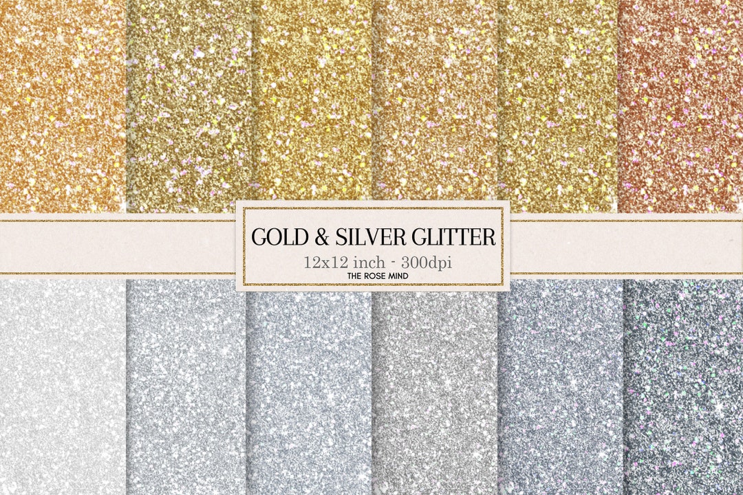 Gold & Silver Glitter Digital Paper, Gold Glitter, Silver Glitter ...