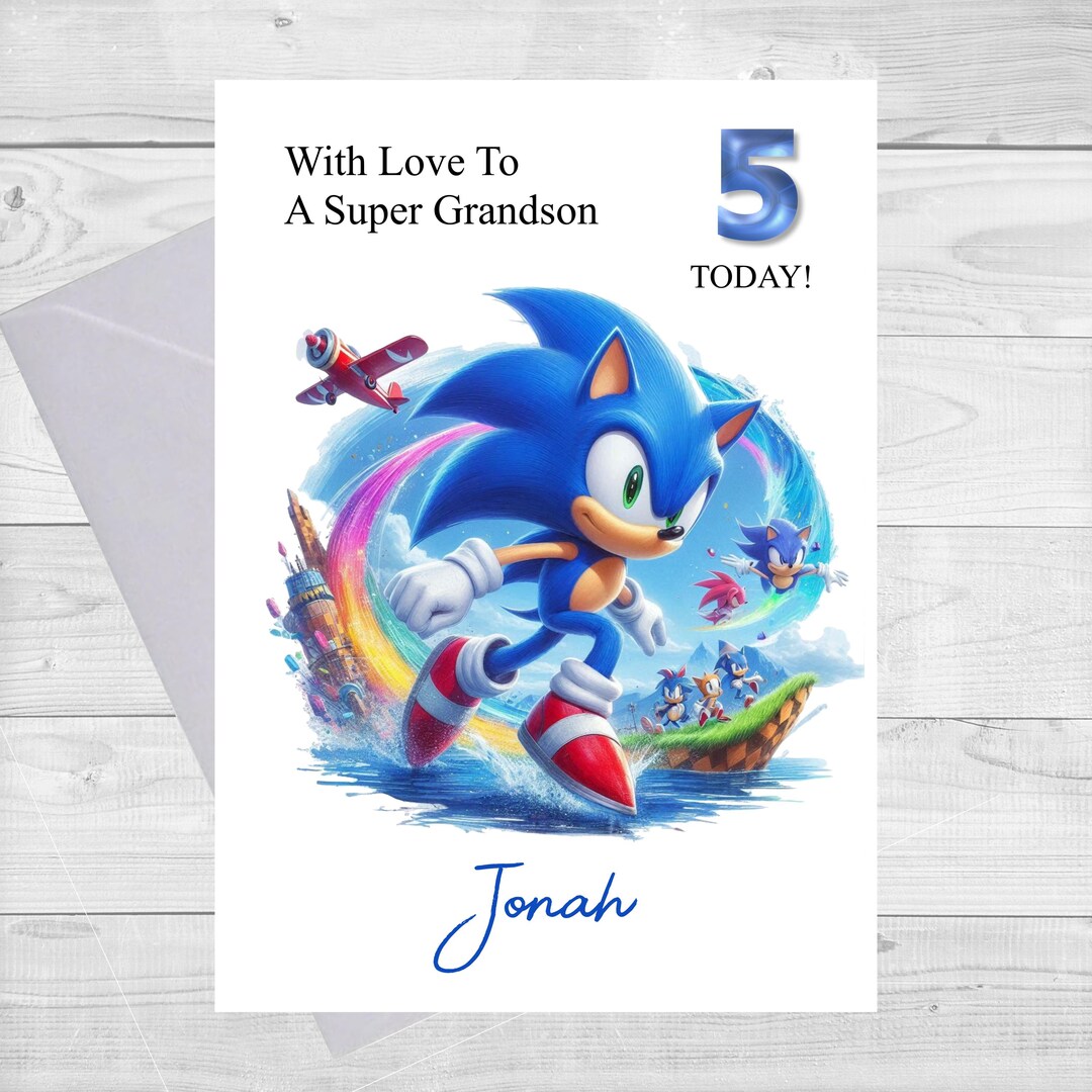 Personalised Sonic Birthday Card, Son, Grandson, Nephew, Cousin Any Age ...