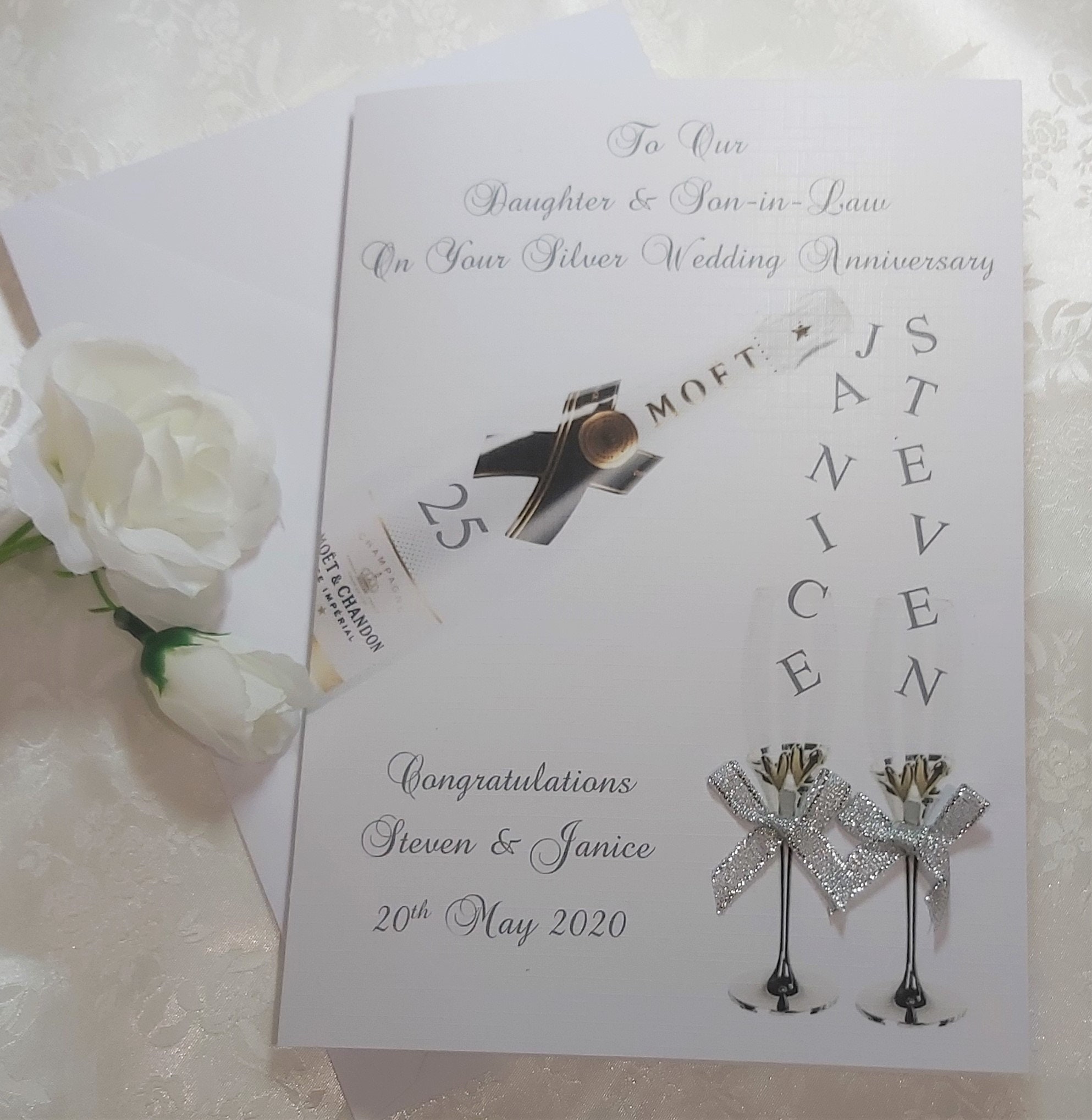 Personalised Silver Wedding Anniverary Card With Matching - Etsy UK