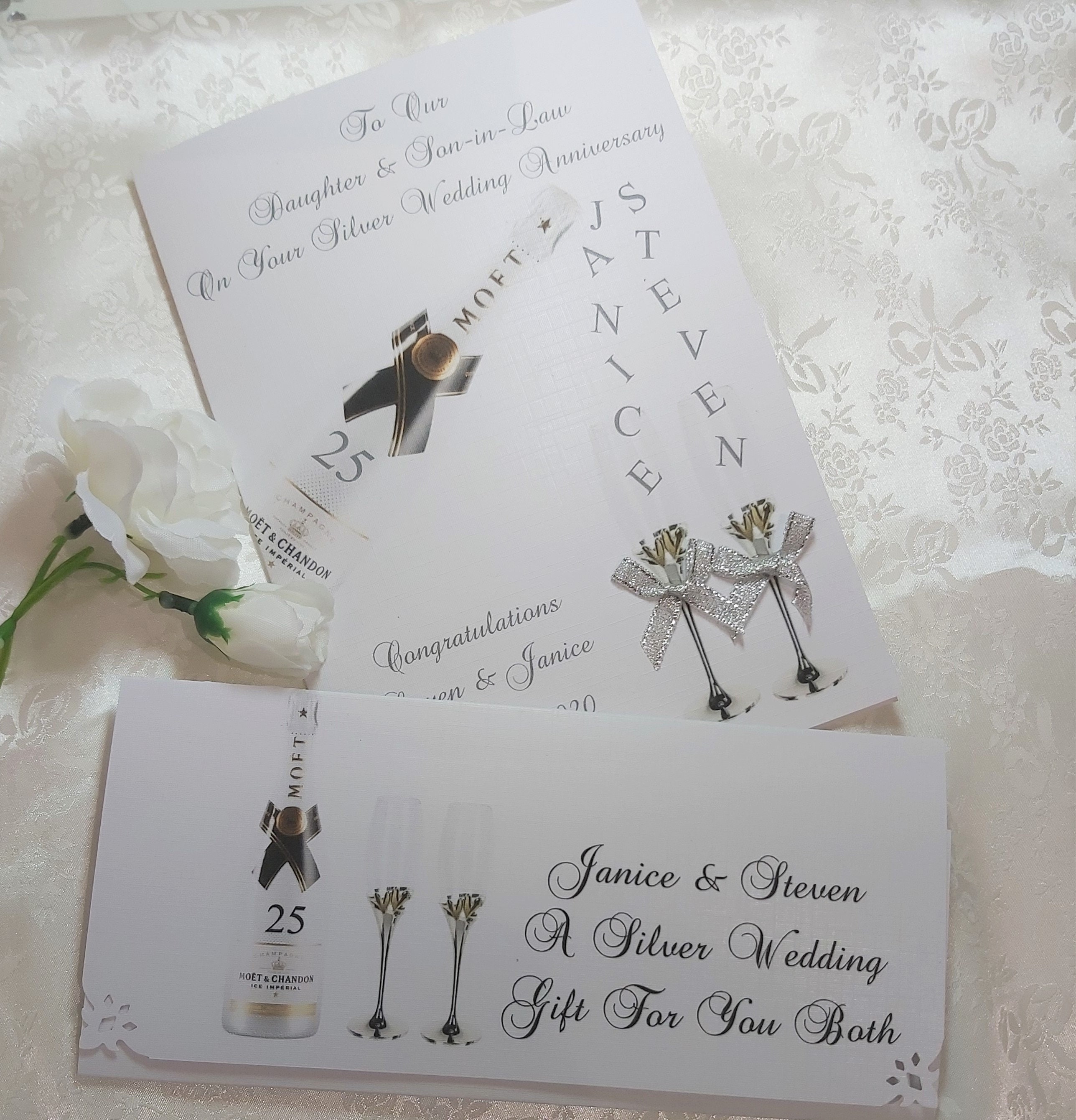Personalised Silver Wedding Anniverary Card With Matching - Etsy UK