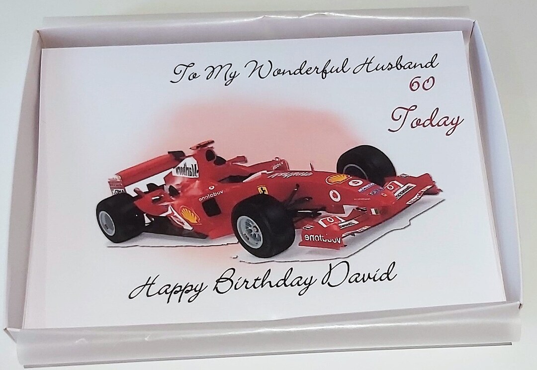 Personalised F1 Racing Card Birthday Card, Husband, Son, Grandson ...