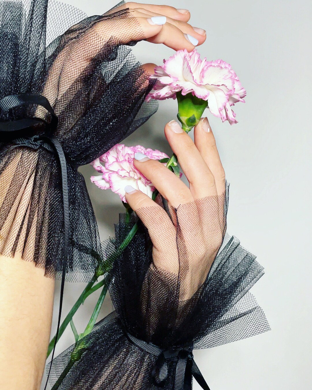 Black Fingerless Tulles Gloves With Wrist Ruffle - Etsy