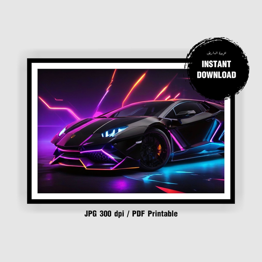 Printable Neon Lamborghini Digital Download Neon Prints - Etsy