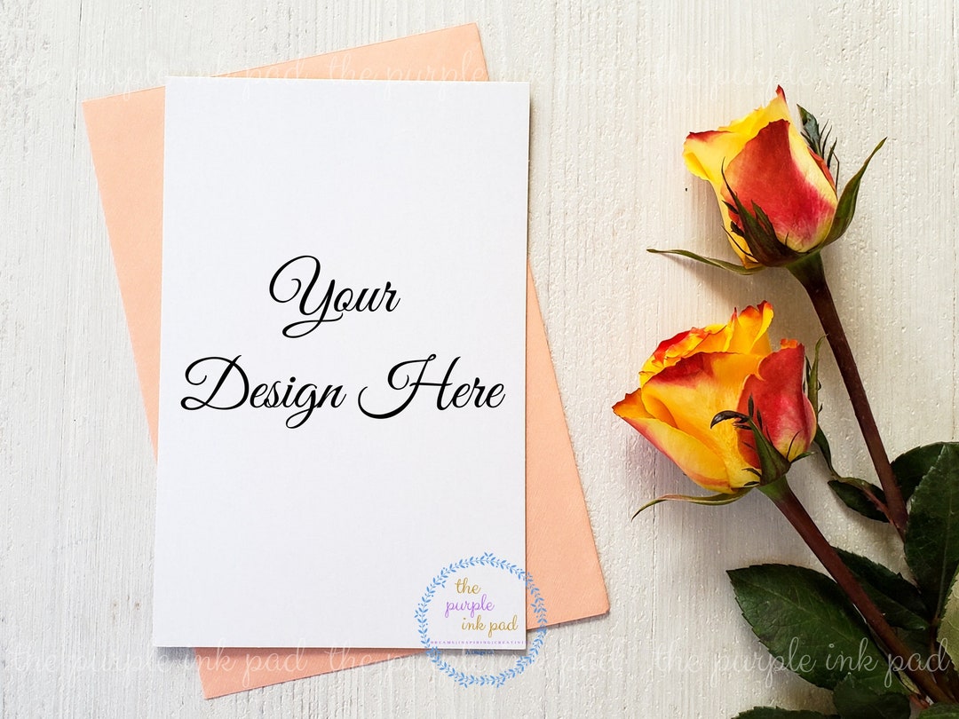 Peach Envelope and White Card Template Digital Product Mockup Styled ...