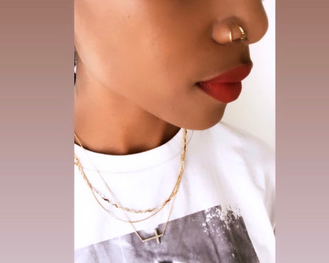Double Nose Cuff, Nose Ring, Gold Nose Ring, Double Nose Ring, Nose ...