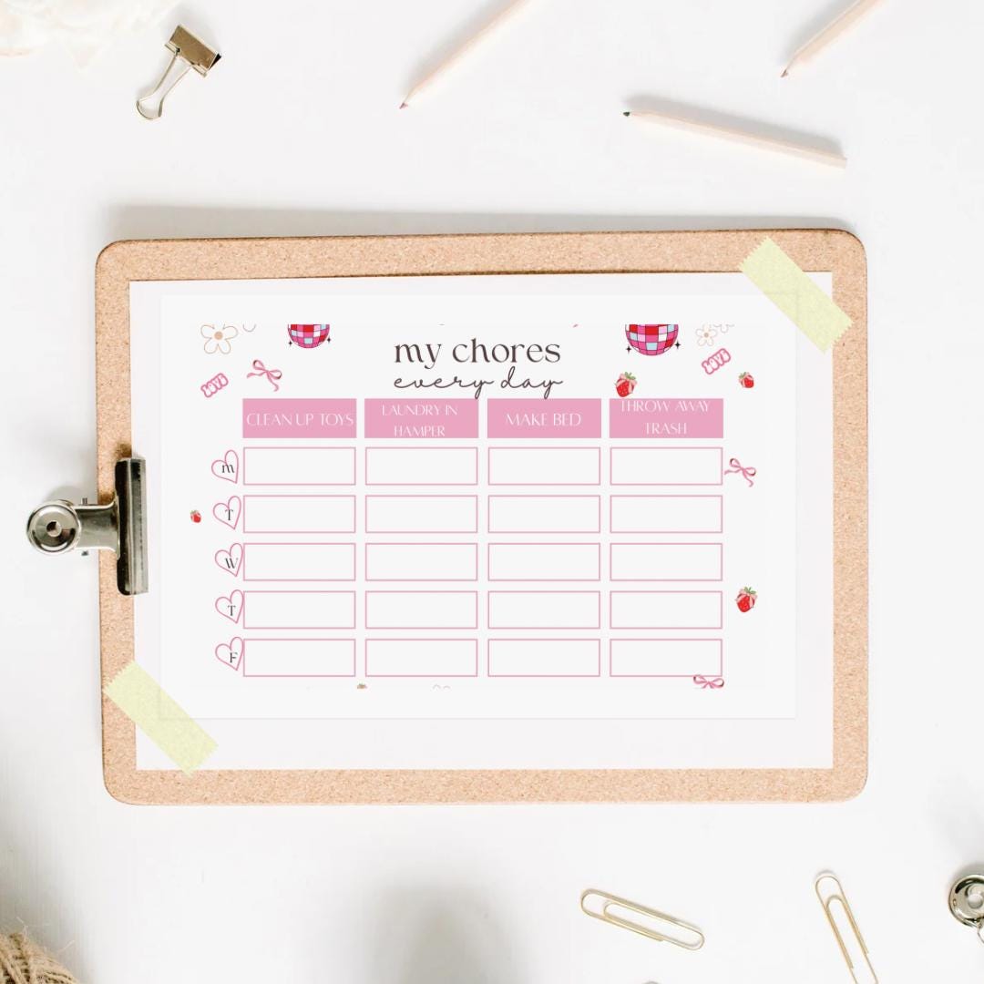 Girly Chore Chart Printable | Pink Kids Task Chart Template - Etsy