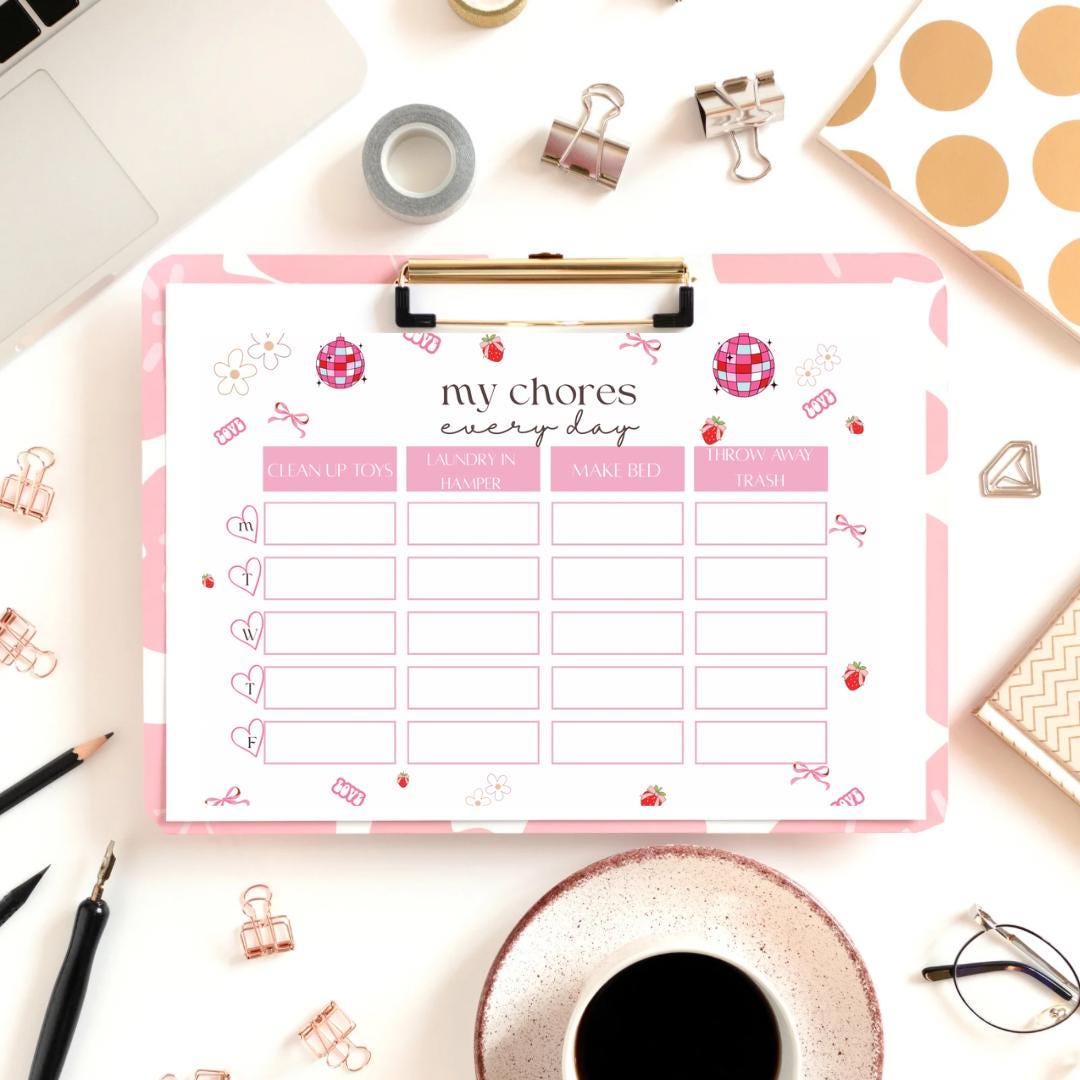 Girly Chore Chart Printable | Pink Kids Task Chart Template - Etsy