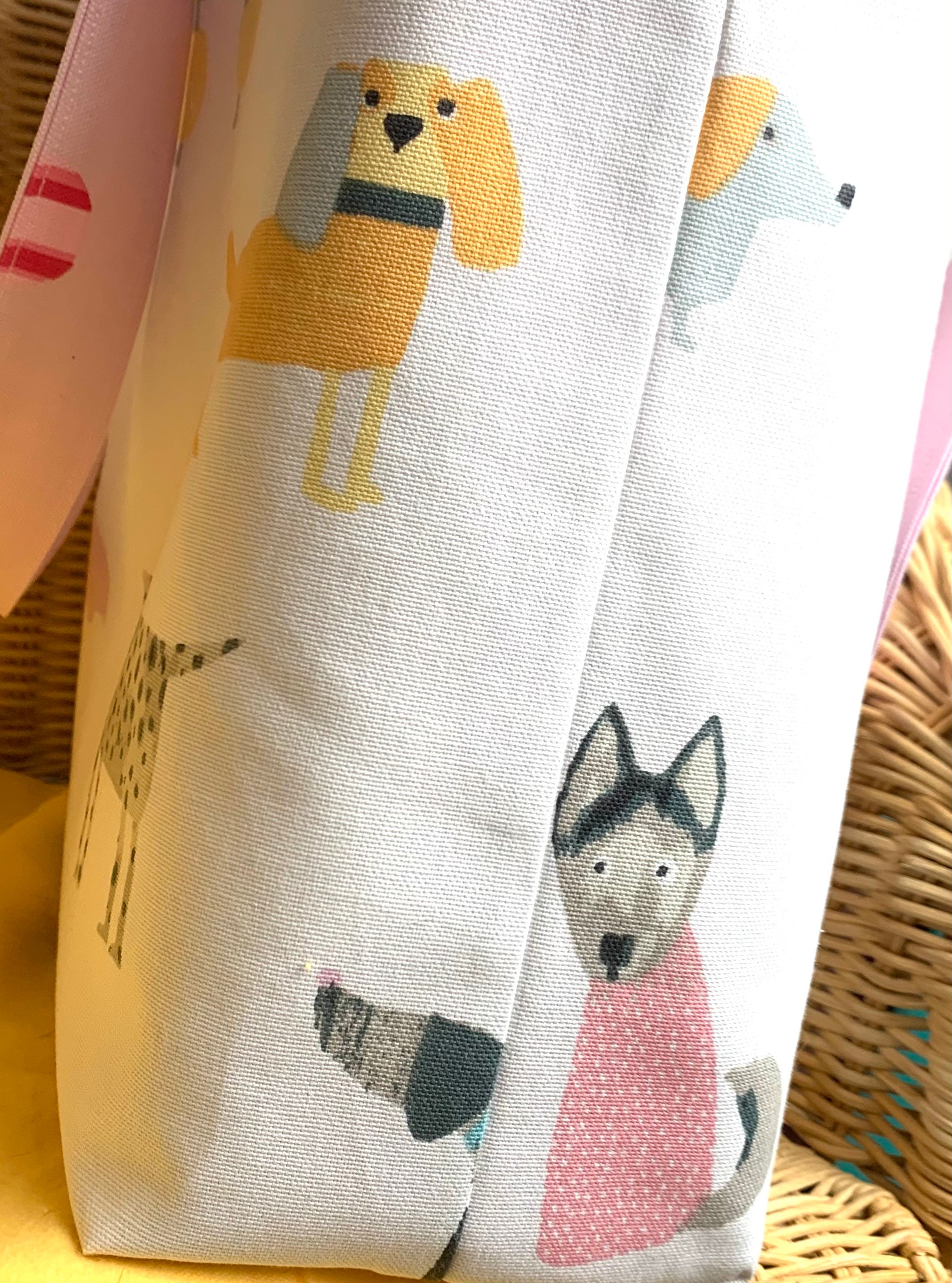 Large Cute Dogs Fabric Tote Bag with Reversible Feature | Etsy