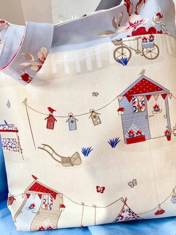 Large Tea Garden Theme Fabric Tote Bag With Reversible | Etsy