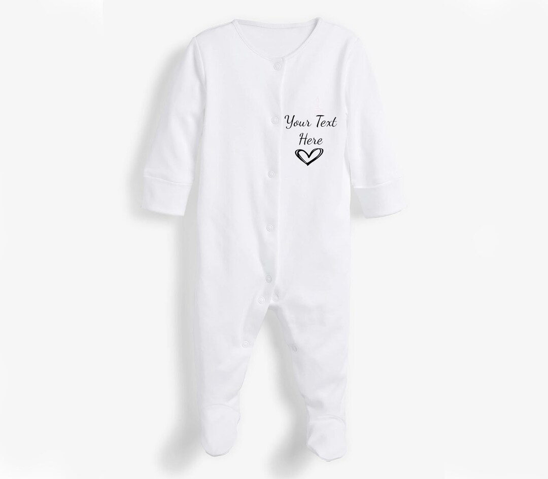 Personalised Baby Sleepsuit Premium White 100% Cotton Add Text ...