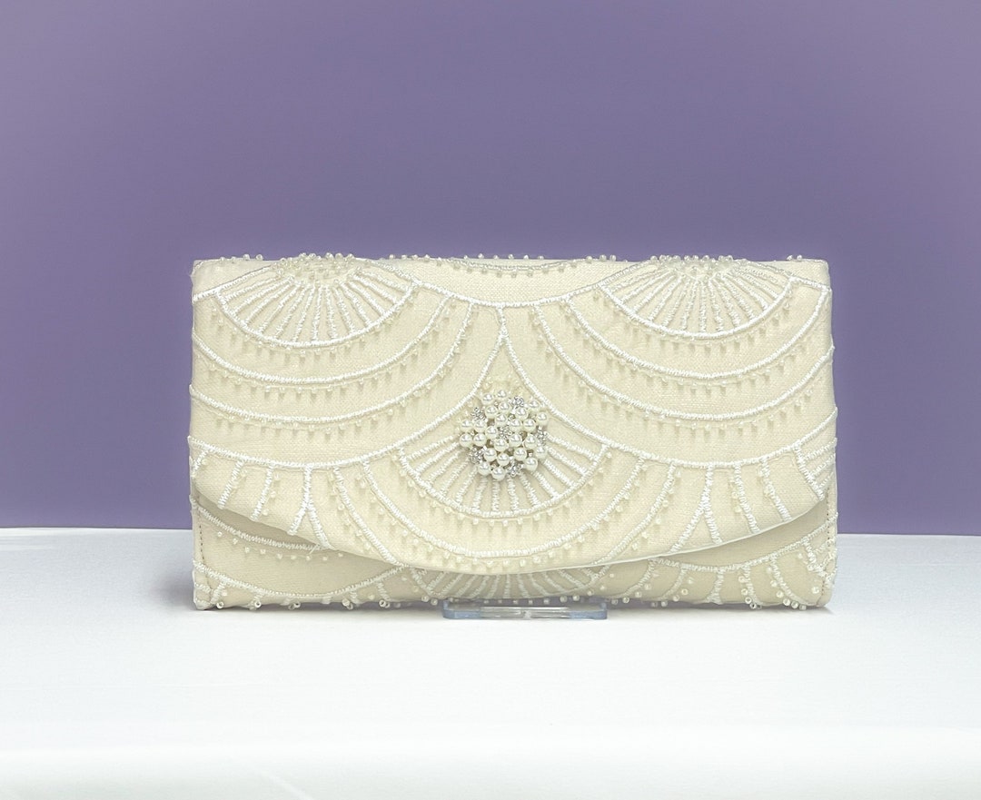 Beige Beaded Bridal Clutch Bag, Bridal Clutch, Bridesmaid Clutch ...