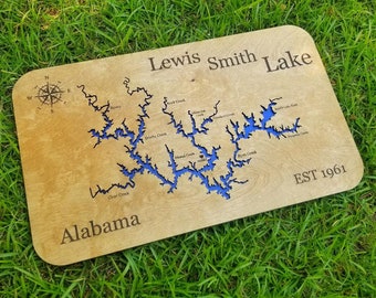 Lewis Smith Lake Alabama Laser Engraved and Cut Wooden Lake | Etsy
