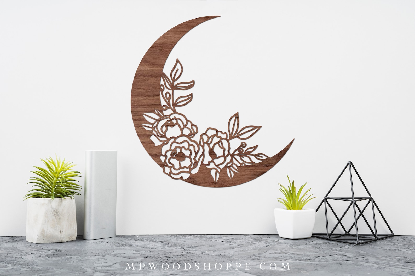 Crescent Moon Wall Decor Floral Crescent Moon Wood Moon Wall - Etsy