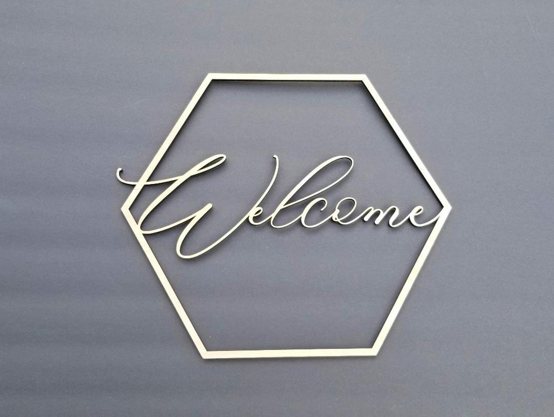 Welcome Sign for Door With Hexagon Border Modern Wooden Sign - Etsy