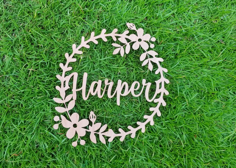 Wooden Wreath With Name, Floral Wreath for Nursery Room, Wooden Name ...