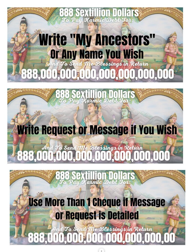 888 Sextillion Dollars Ancestor Money/ancestor Cheque to Pay - Etsy