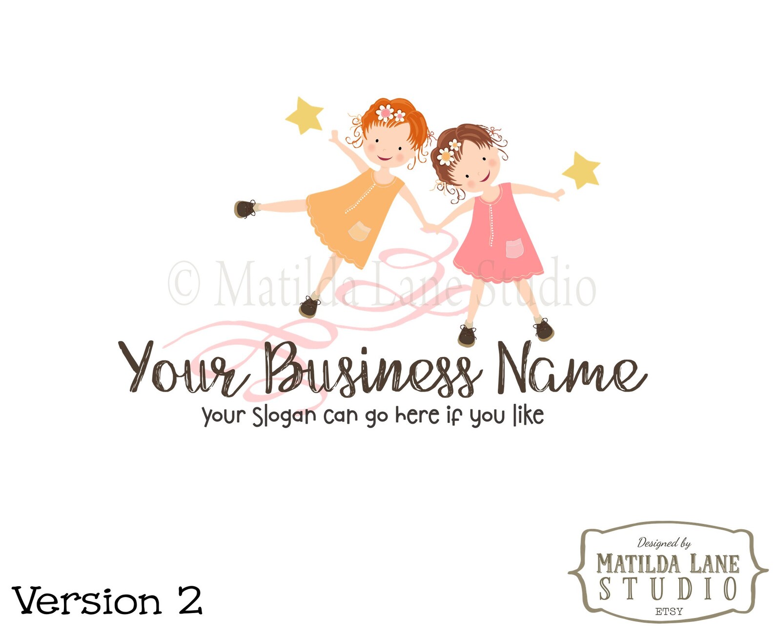 Two Girls Logo, Girl Logo, Whimsical Logo, Children's Logo, Hand Drawn ...