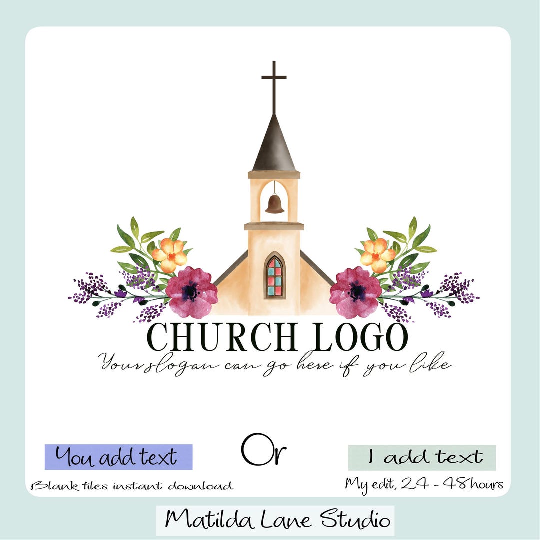 Watercolor Church Logo: Custom Hand-drawn Design (PNG, JPG) Add Own ...