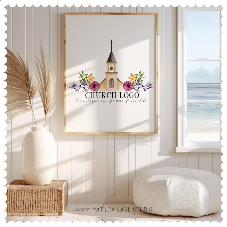Watercolor Church Logo: Custom Hand-drawn Design (PNG, JPG) Add Own ...