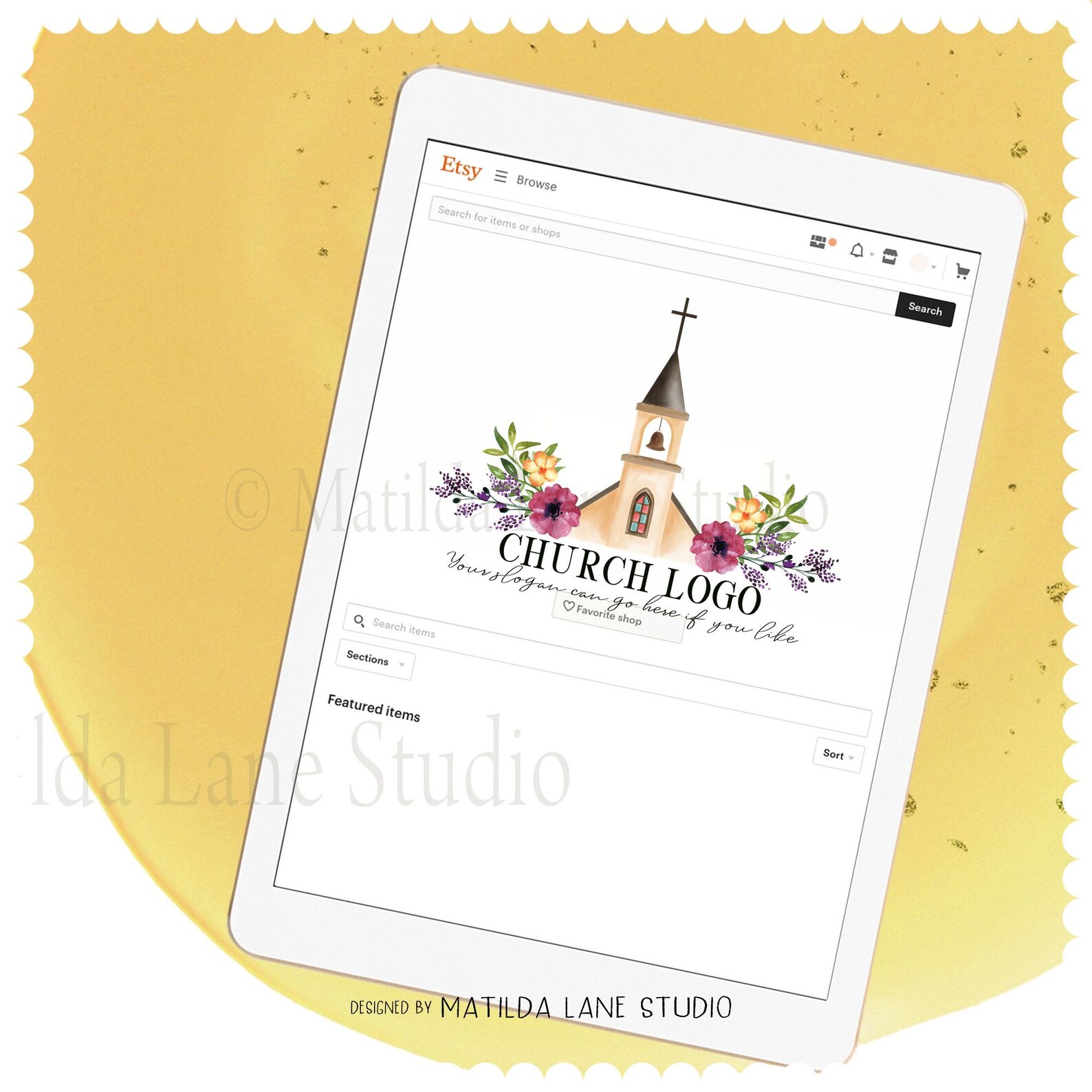 Watercolor Church Logo: Custom Hand-drawn Design (PNG, JPG) Add Own ...