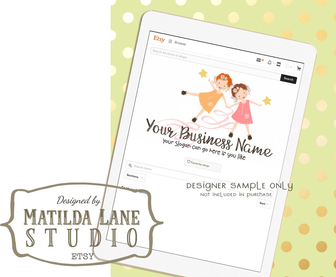 Two Girls Logo, Girl Logo, Whimsical Logo, Children's Logo, Hand Drawn ...