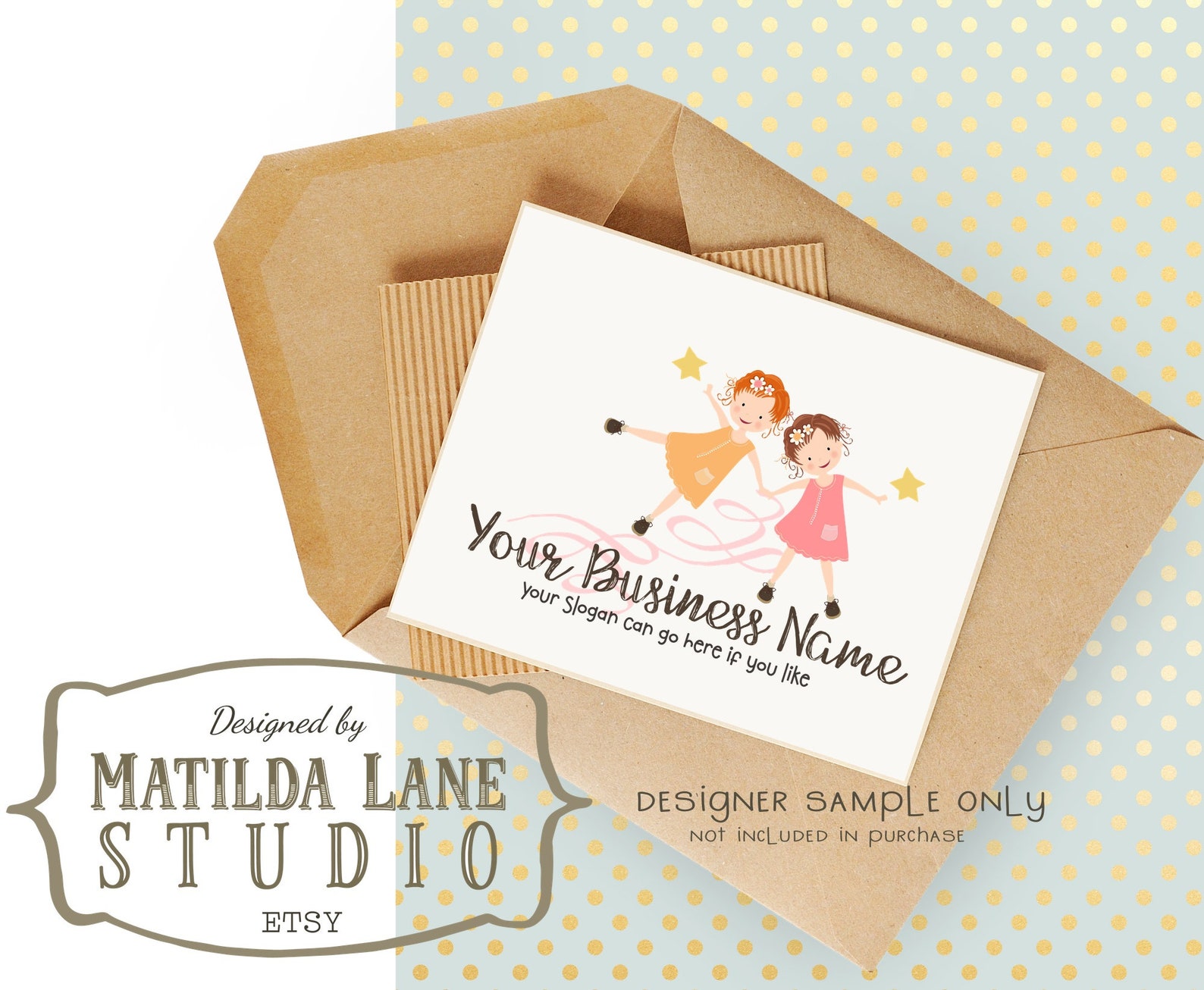 Two Girls Logo, Girl Logo, Whimsical Logo, Children's Logo, Hand Drawn ...