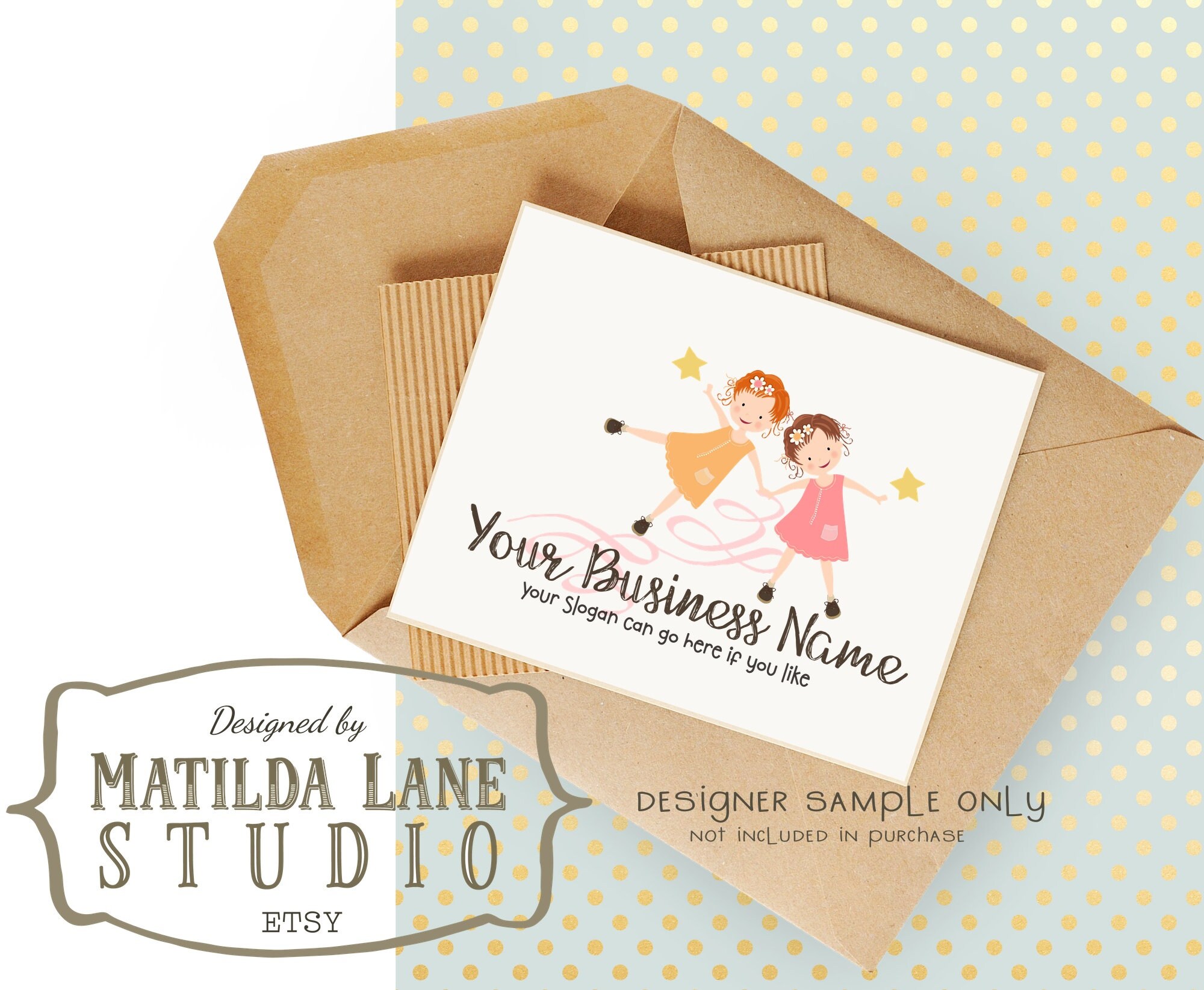 Two Girls Logo, Girl Logo, Whimsical Logo, Children's Logo, Hand Drawn ...