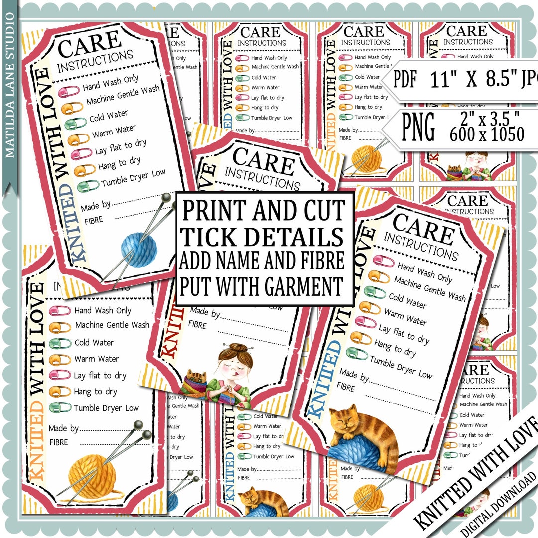 Printable Labels, Knitting Labels, Care Instructions, Digital, Print at ...