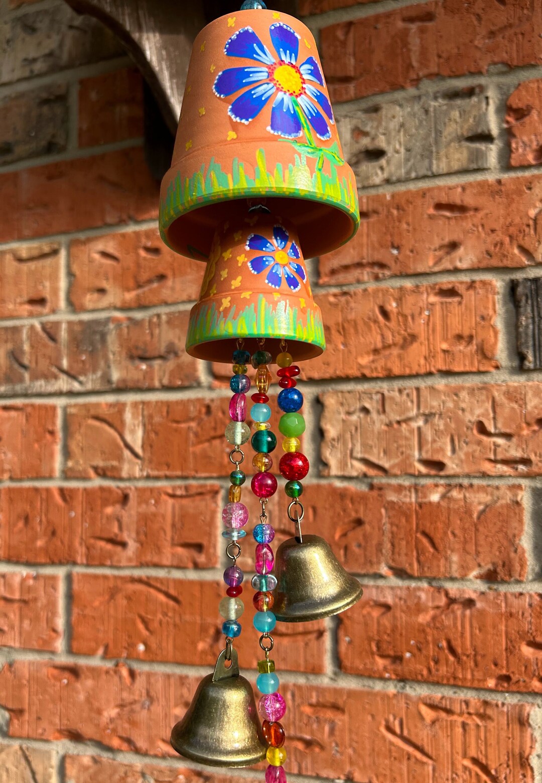 Clay Pot Wind Chime With Floral Design - Etsy