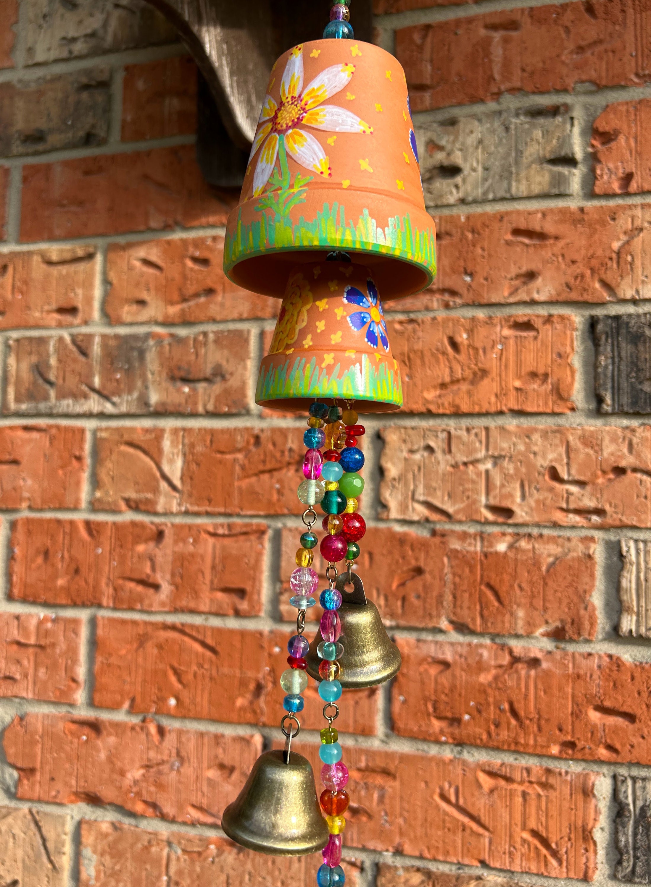 Clay Pot Wind Chime With Floral Design - Etsy
