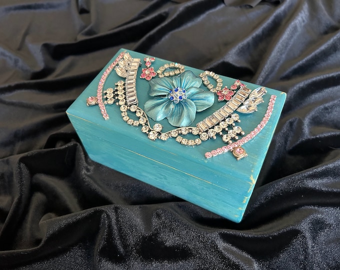 Bedazzled Wood Jewelry Box: Rhinestone Mosaic 2-drawer Chest - Etsy
