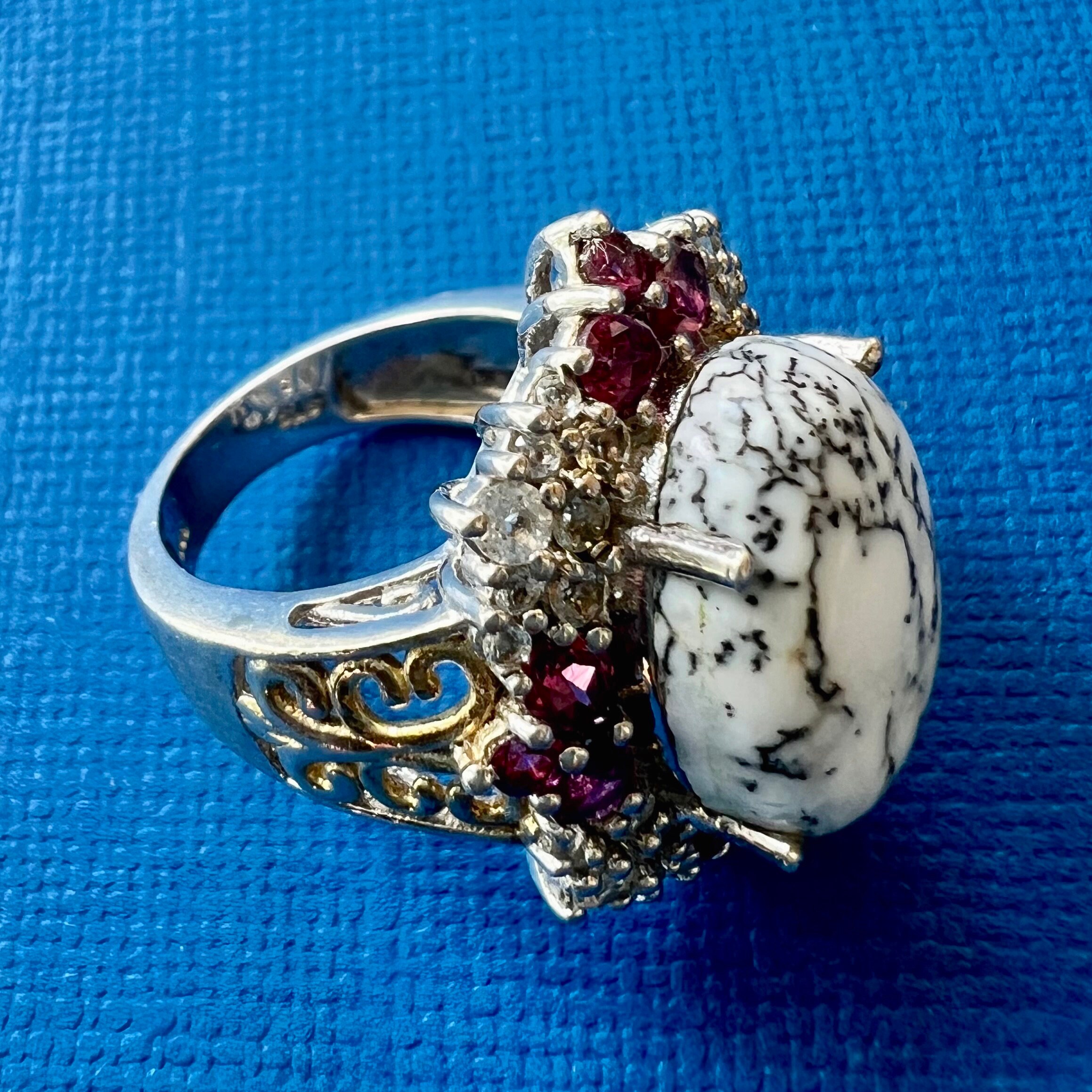STS JEWELS Sterling Silver Ring With an Oval Dendrite Opal Surrounded ...