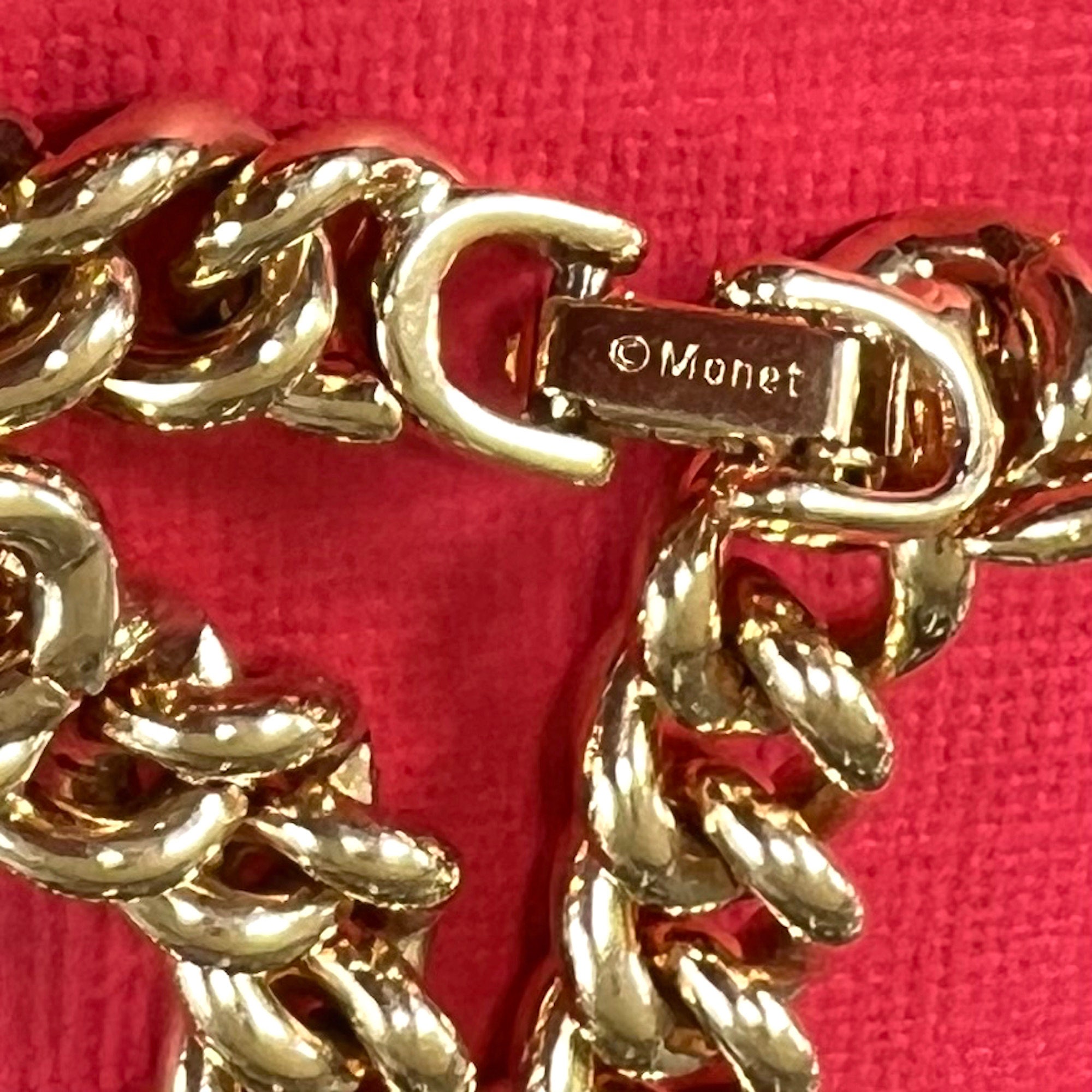 MONET Gold Tone Cuban Chain Necklace and Earring Set With Faux Rubies ...