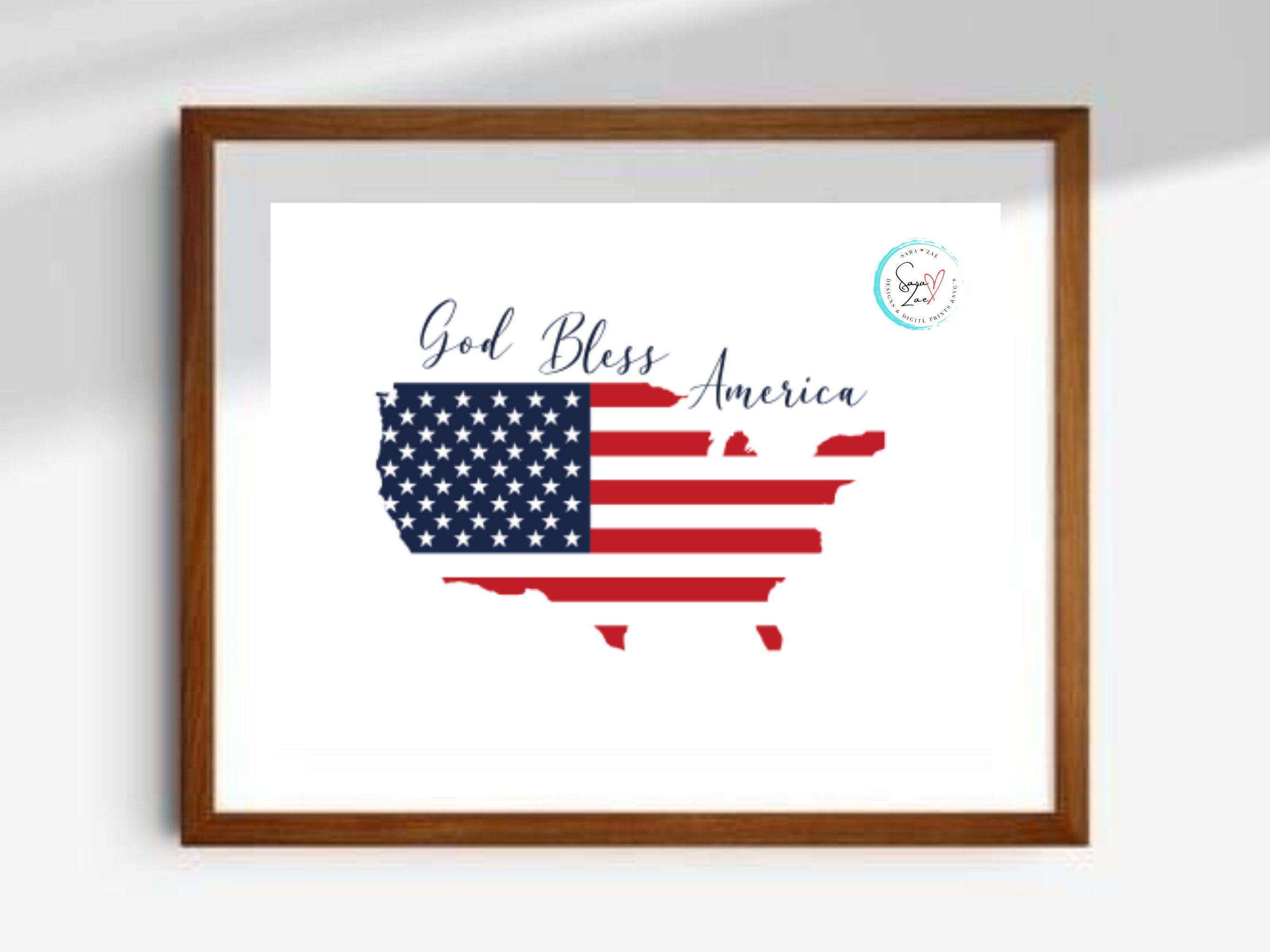 God Bless America Printable 4th of July Decor Patriotic American Flag ...