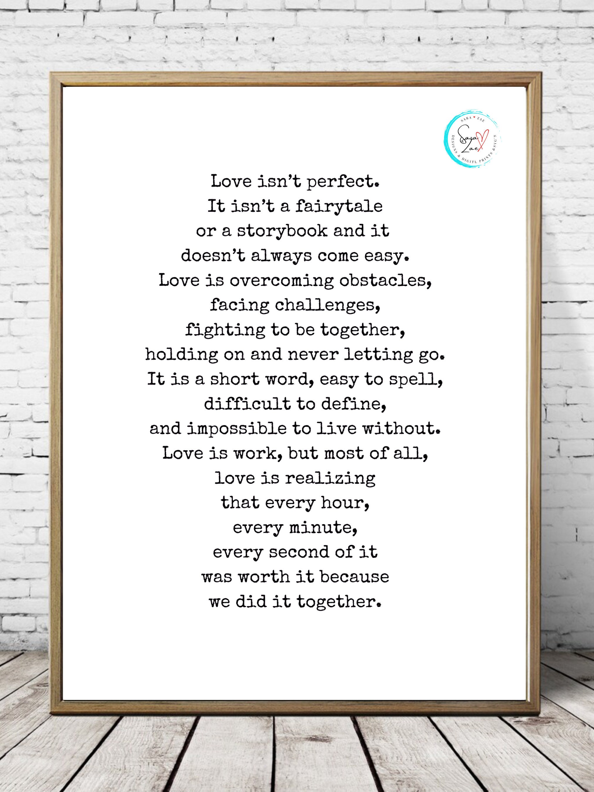 Love Isn't Perfect | Digital Download Printable | Romantic | Love Wall ...