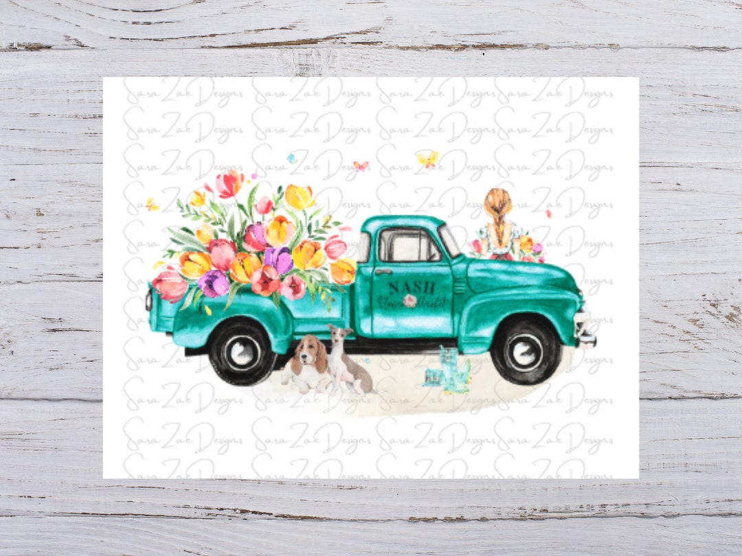 Spring Flower Vintage Truck Watercolor Printable Art, Spring Decor ...