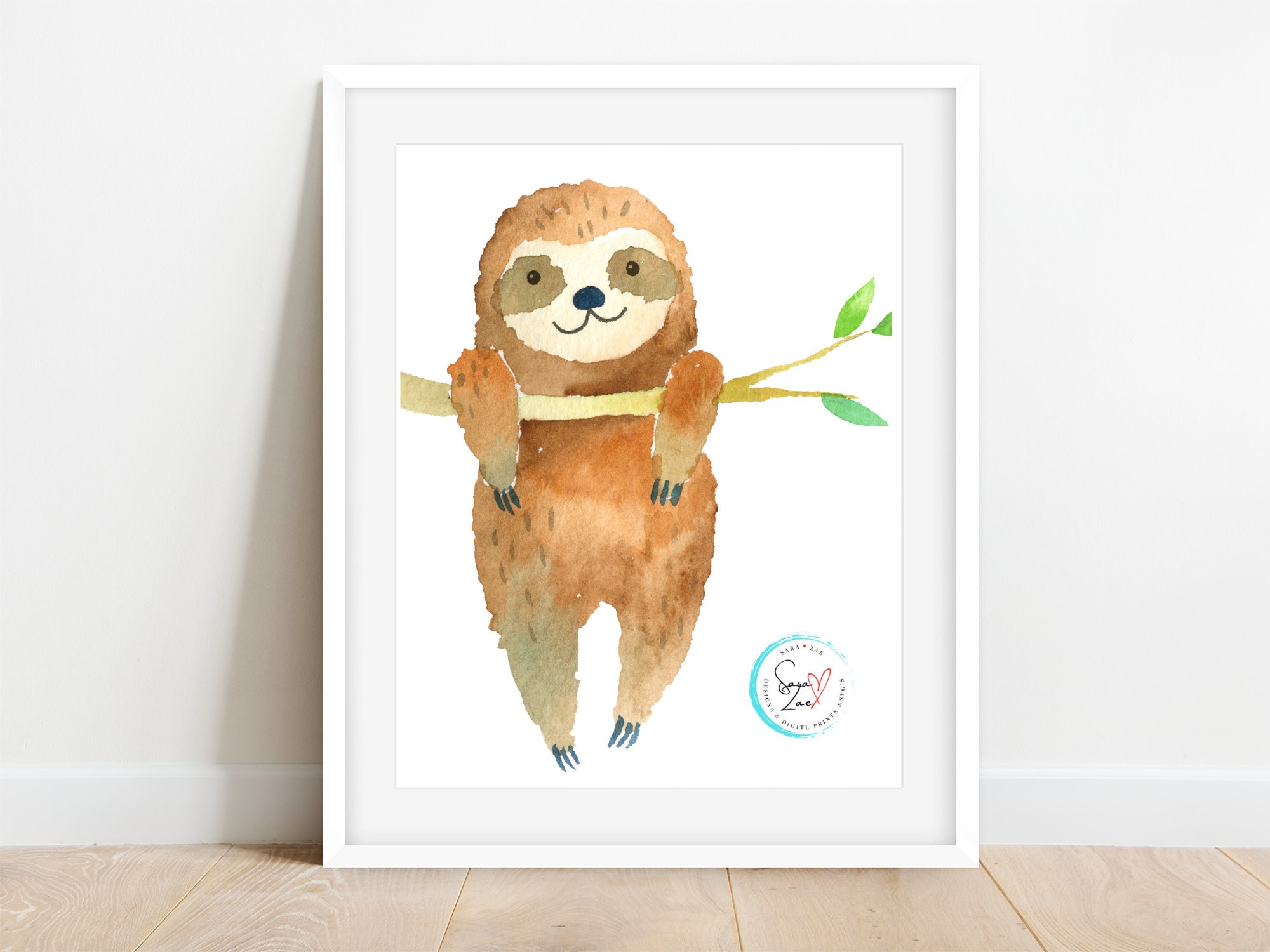 Juego de 3 Watercolor Sloth Nursery Art 5x7 8x10 11x14 - Etsy España