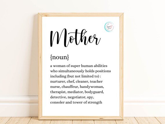 Mother Noun Definition Printable Wall Art Mother's Day | Etsy