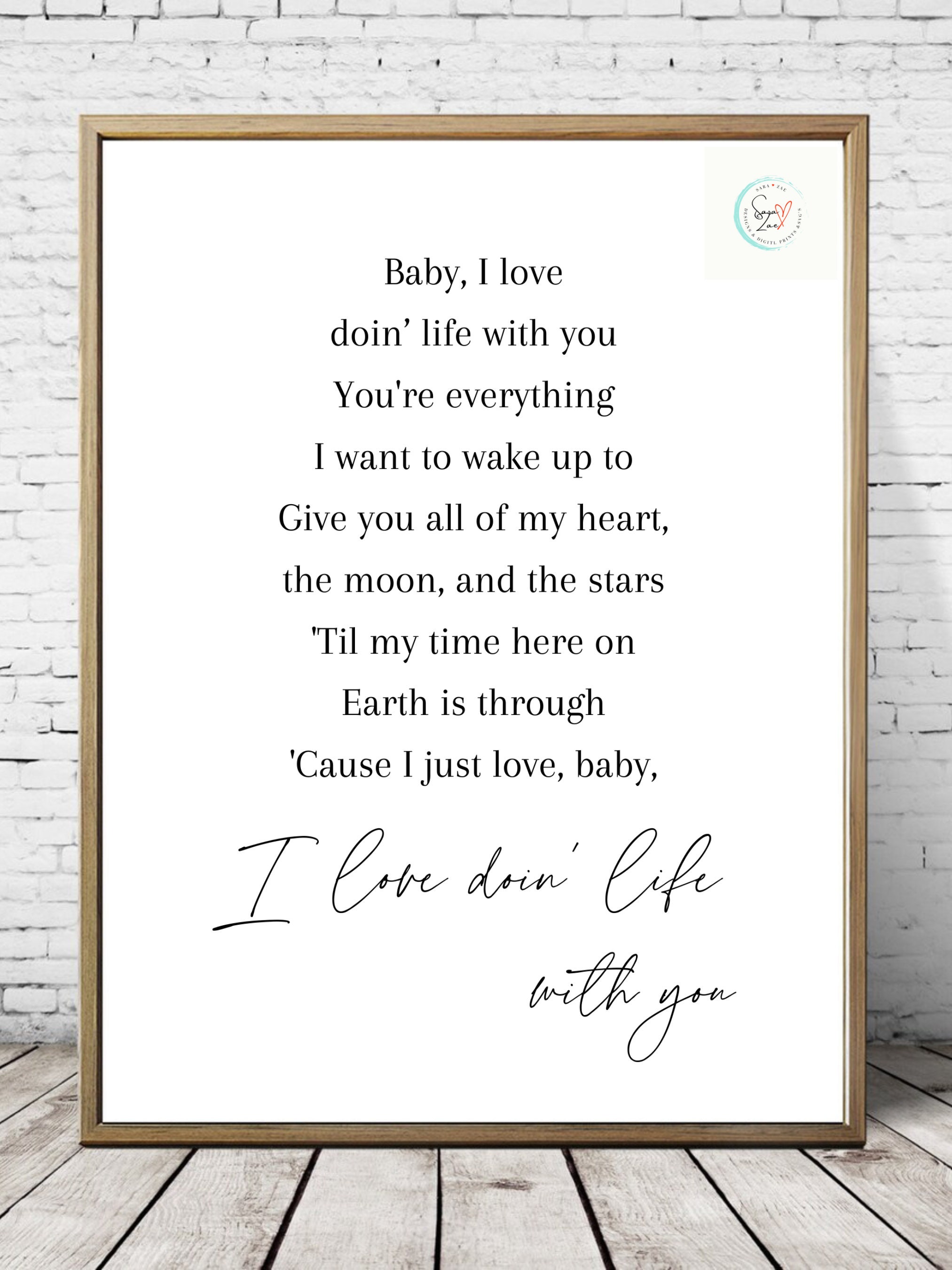 Life With You Kelsey Hart Song Lyrics Digital Download 5x7, 8x10, 11x14 ...